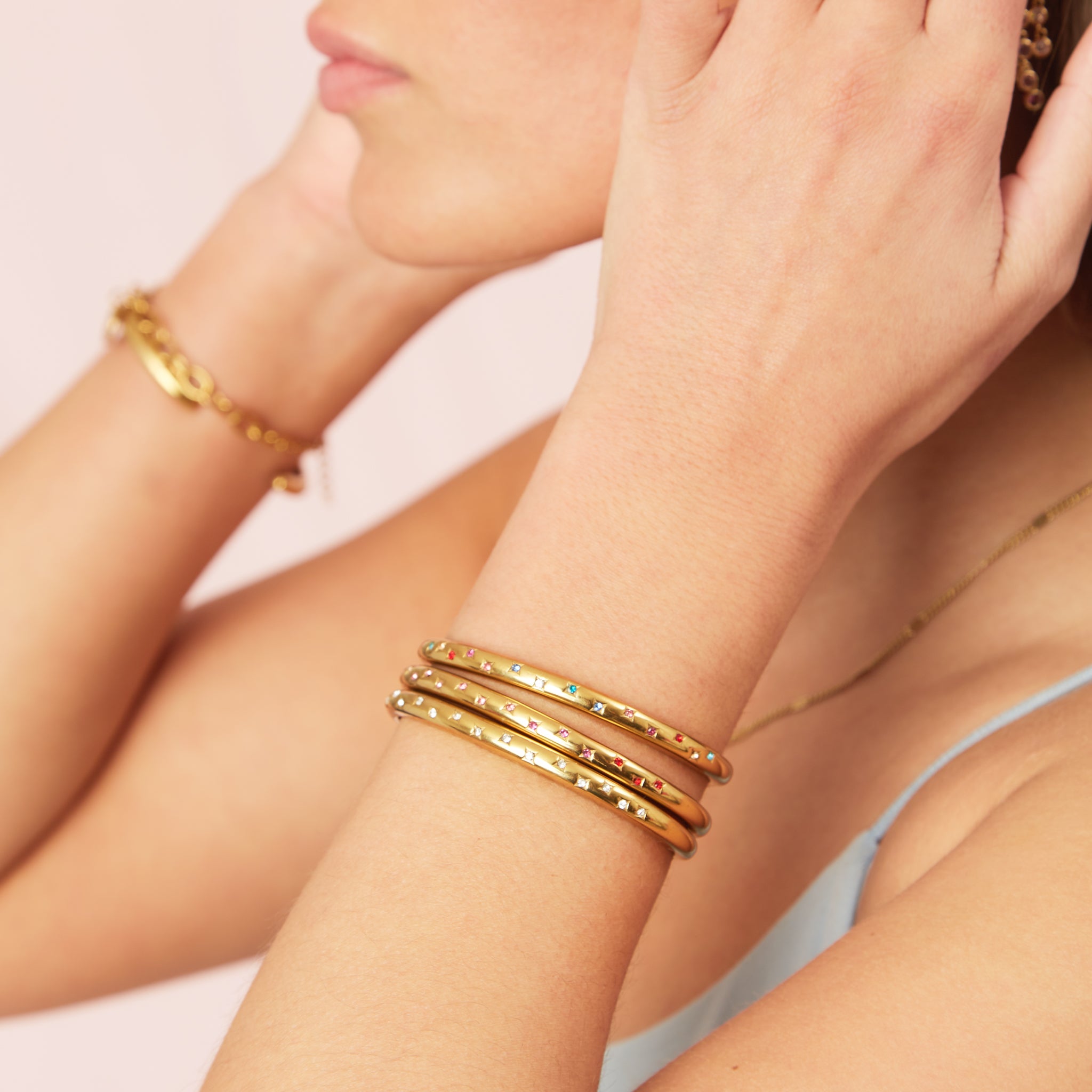 Large Amelia Crystal Gold Star Bangle – Bijoux De Mimi