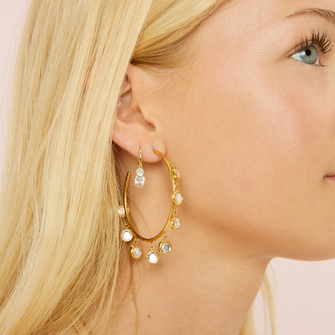Faiza Droplet Statement Hoops Crystal & Gold – Bijoux De Mimi
